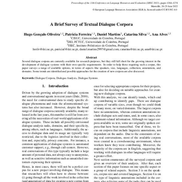 A Brief Survey of Textual Dialogue Corpora - ACL Anthology