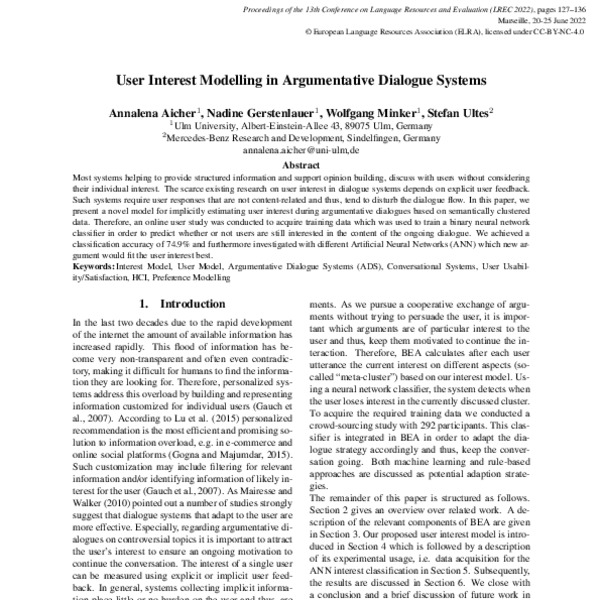 User Interest Modelling in Argumentative Dialogue Systems - ACL Anthology