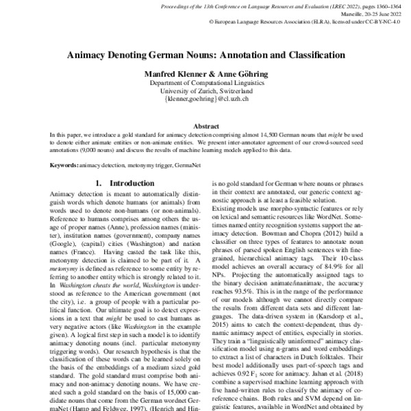 Animacy Denoting German Nouns: Annotation and Classification - ACL Anthology