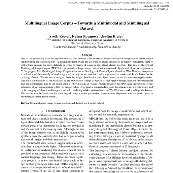 Multilingual Image Corpus – Towards a Multimodal and Multilingual ...