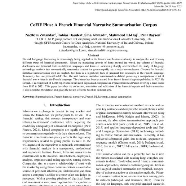 CoFiF Plus: A French Financial Narrative Summarisation Corpus - ACL ...