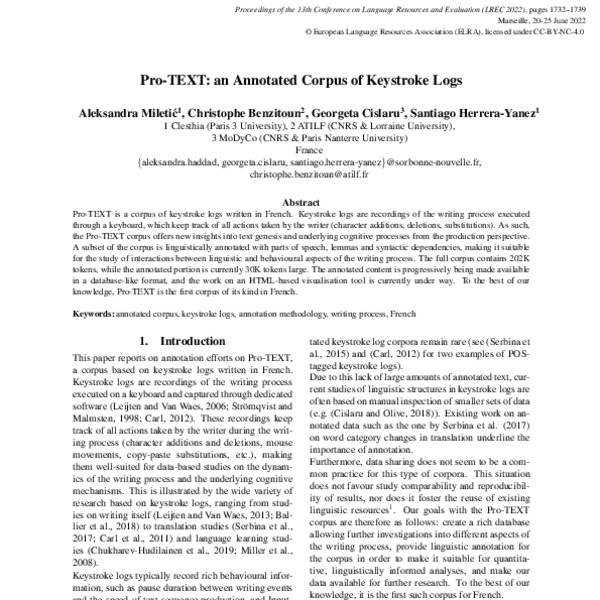 Pro-TEXT: an Annotated Corpus of Keystroke Logs - ACL Anthology