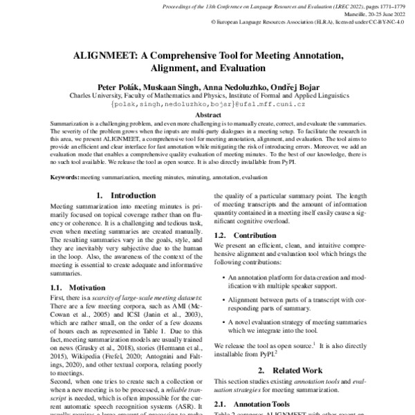 ALIGNMEET: A Comprehensive Tool for Meeting Annotation, Alignment, and Evaluation - ACL Anthology