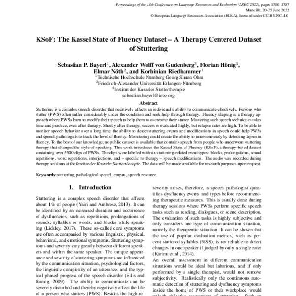 KSoF: The Kassel State of Fluency Dataset – A Therapy Centered Dataset ...