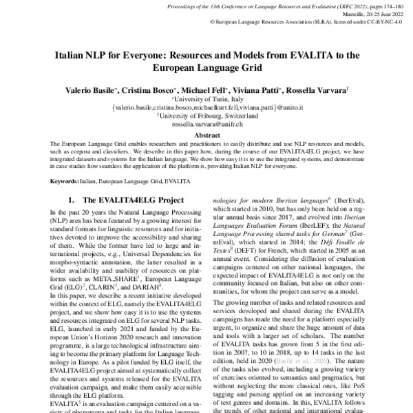 Italian NLP for Everyone: Resources and Models from EVALITA to the ...