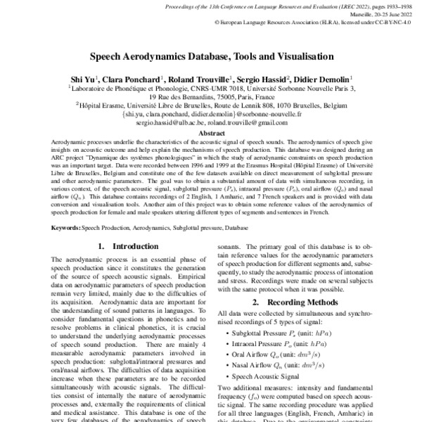 Speech Aerodynamics Database, Tools and Visualisation - ACL Anthology