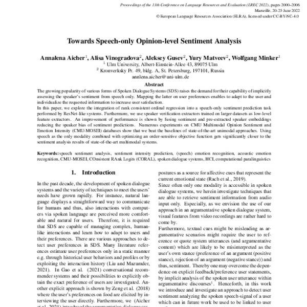 Towards Speech-only Opinion-level Sentiment Analysis - ACL Anthology