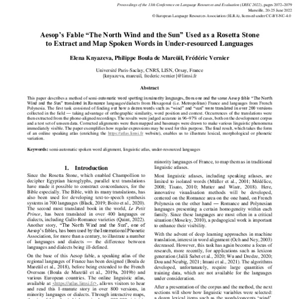 Aesop’s fable “The North Wind and the Sun” Used as a Rosetta Stone to ...