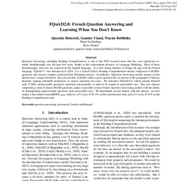 FQuAD2.0: French Question Answering and Learning When You Don’t Know ...