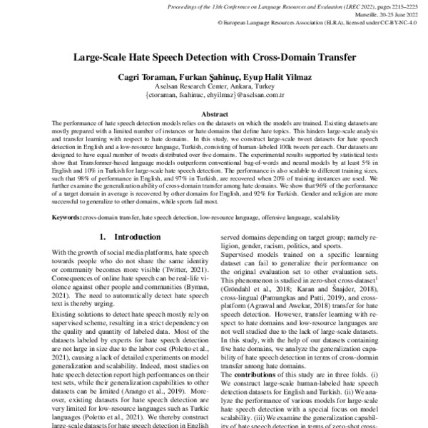 Large-Scale Hate Speech Detection with Cross-Domain Transfer - ACL Anthology
