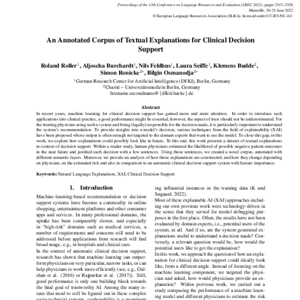 An Annotated Corpus of Textual Explanations for Clinical Decision Support - ACL Anthology