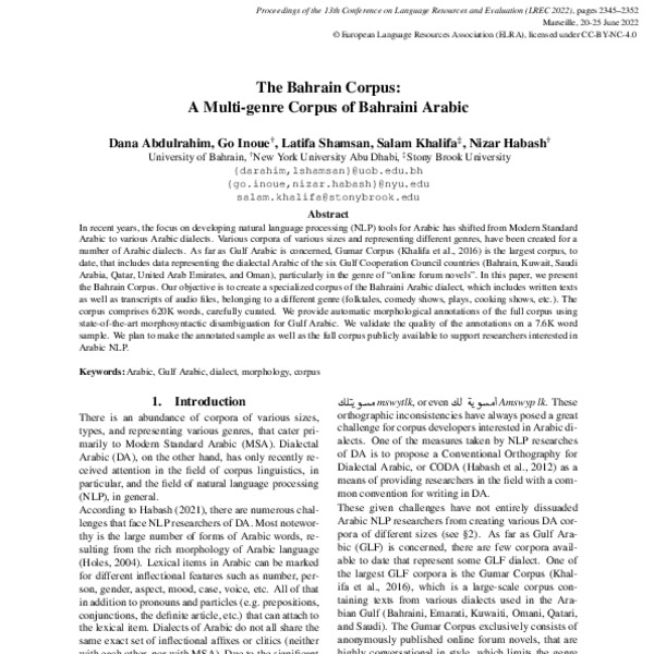 The Bahrain Corpus: A Multi-genre Corpus of Bahraini Arabic - ACL Anthology