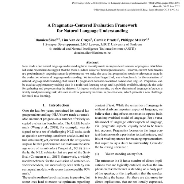 A Pragmatics-Centered Evaluation Framework for Natural Language Understanding - ACL Anthology