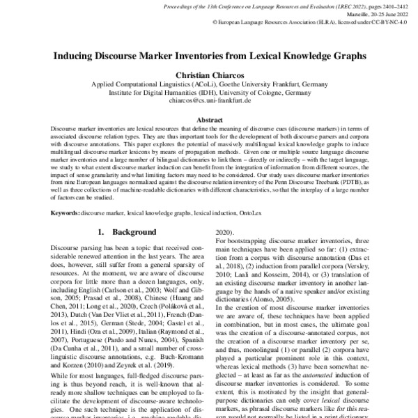 Inducing Discourse Marker Inventories from Lexical Knowledge Graphs - ACL Anthology