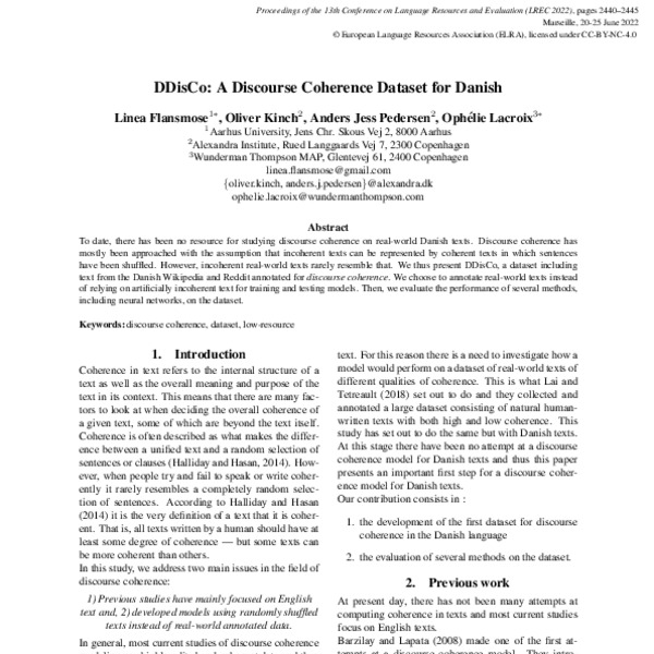 DDisCo: A Discourse Coherence Dataset for Danish - ACL Anthology