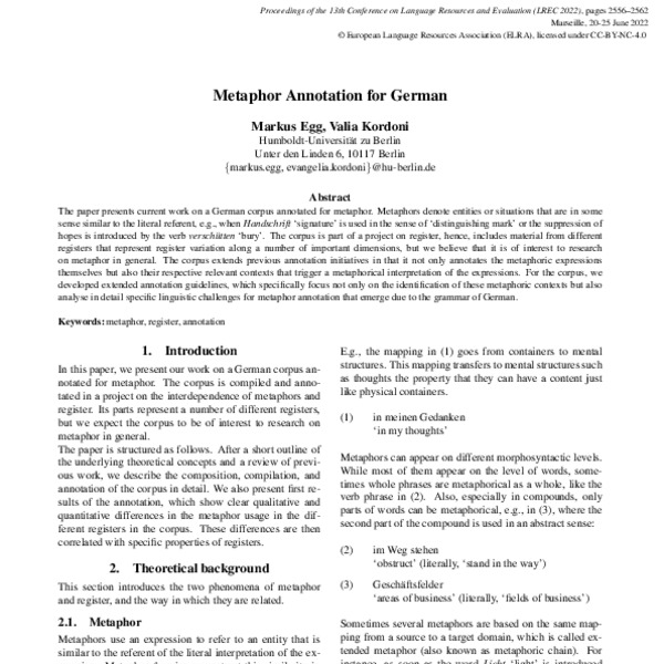 Metaphor annotation for German - ACL Anthology