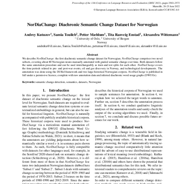 NorDiaChange: Diachronic Semantic Change Dataset for Norwegian - ACL ...