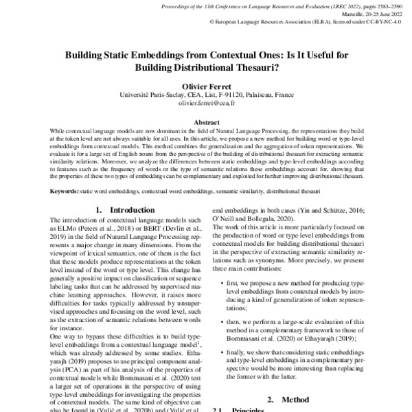Building Static Embeddings From Contextual Ones Is It Useful For Building Distributional