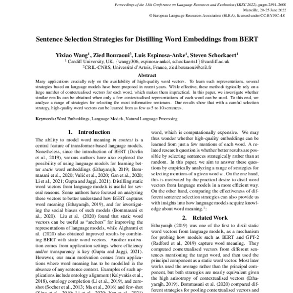 Sentence Selection Strategies for Distilling Word Embeddings from BERT - ACL Anthology