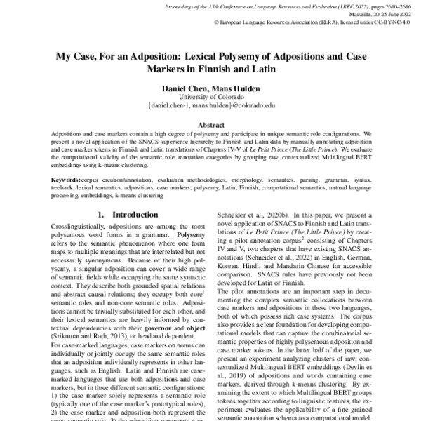 My Case, For an Adposition: Lexical Polysemy of Adpositions and Case ...