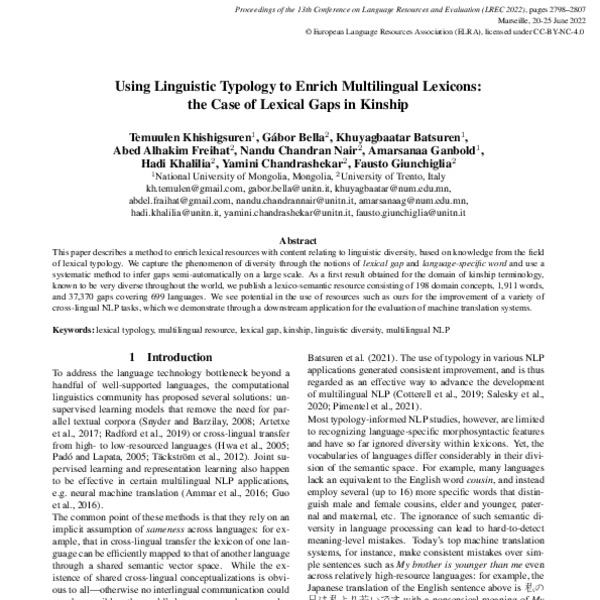 Using Linguistic Typology to Enrich Multilingual Lexicons: the Case of ...