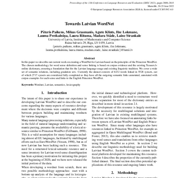 Towards Latvian WordNet - ACL Anthology