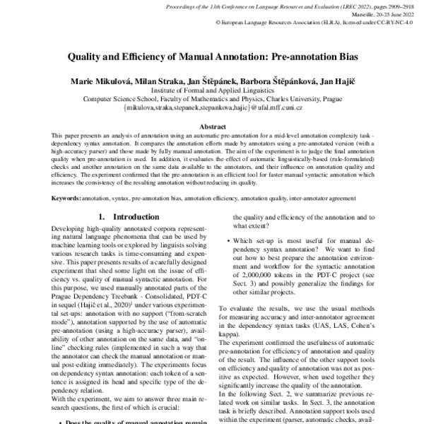 Quality and Efficiency of Manual Annotation: Pre-annotation Bias - ACL Anthology