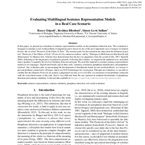 Evaluating Multilingual Sentence Representation Models in a Real Case Scenario - ACL Anthology