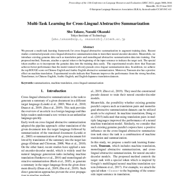 Multi Task Learning For Cross Lingual Abstractive Summarization Acl