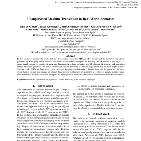 Unsupervised Machine Translation in Real-World Scenarios - ACL Anthology