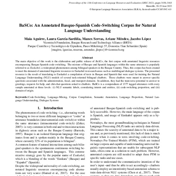 BaSCo: An Annotated Basque-Spanish Code-Switching Corpus for Natural ...