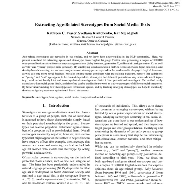 Extracting Age-Related Stereotypes from Social Media Texts - ACL Anthology