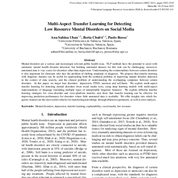Multi-Aspect Transfer Learning for Detecting Low Resource Mental Disorders on Social Media - ACL ...