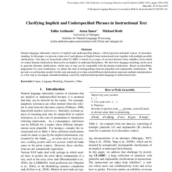 Clarifying Implicit and Underspecified Phrases in Instructional Text - ACL Anthology
