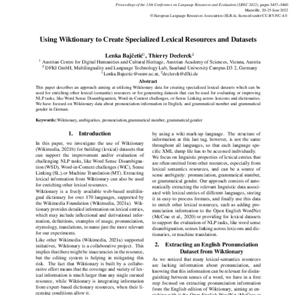 Using Wiktionary to Create Specialized Lexical Resources and Datasets - ACL Anthology