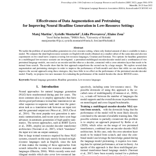 Effectiveness of Data Augmentation and Pretraining for Improving Neural Headline Generation in ...