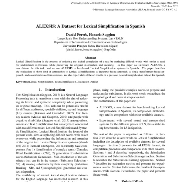 ALEXSIS: A Dataset for Lexical Simplification in Spanish - ACL Anthology
