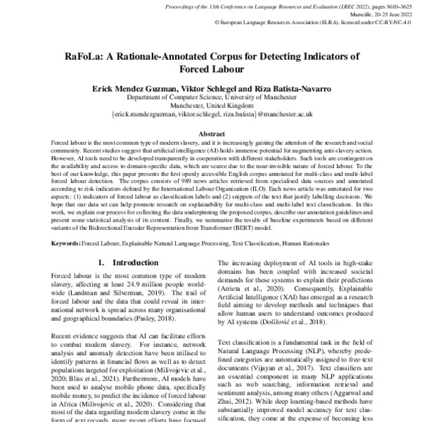 RaFoLa: A Rationale-Annotated Corpus for Detecting Indicators of Forced Labour - ACL Anthology