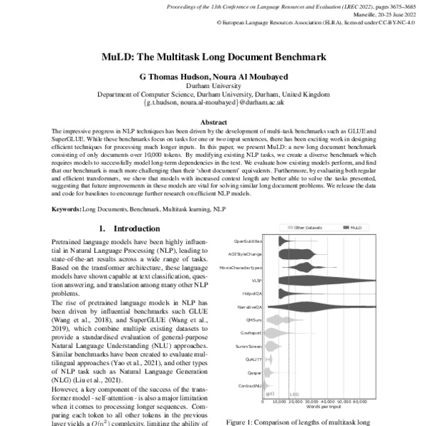 MuLD: The Multitask Long Document Benchmark - ACL Anthology