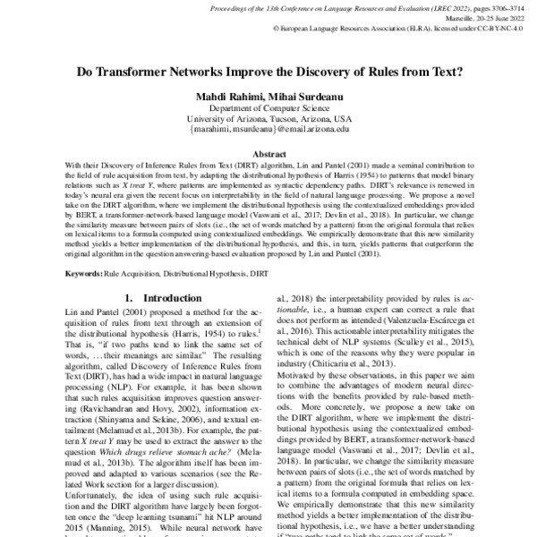 Do Transformer Networks Improve the Discovery of Rules from Text? - ACL Anthology