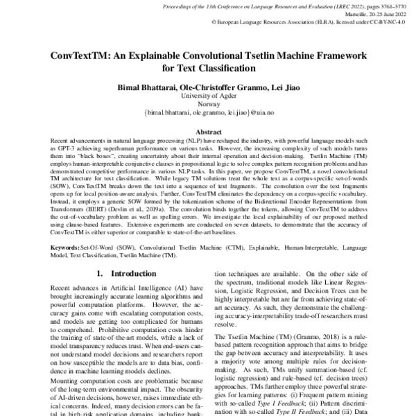 ConvTextTM: An Explainable Convolutional Tsetlin Machine Framework for Text Classification - ACL ...