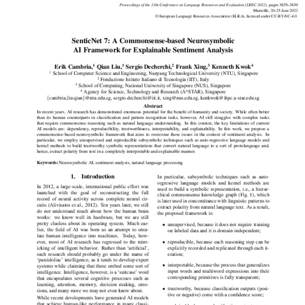 SenticNet 7: A Commonsense-based Neurosymbolic AI Framework for Explainable Sentiment Analysis ...