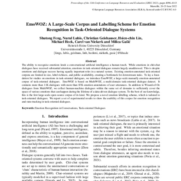 EmoWOZ: A Large-Scale Corpus and Labelling Scheme for Emotion Recognition in Task-Oriented ...