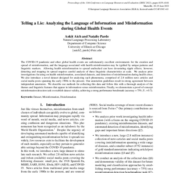 Telling a Lie: Analyzing the Language of Information and Misinformation during Global Health ...