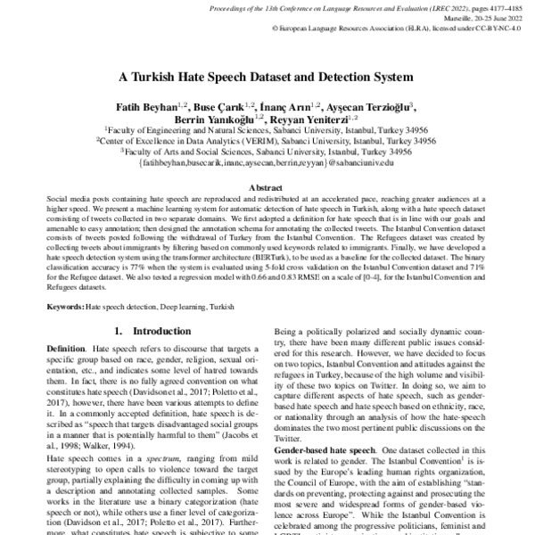 A Turkish Hate Speech Dataset and Detection System - ACL Anthology