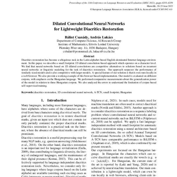 Dilated Convolutional Neural Networks for Lightweight Diacritics Restoration - ACL Anthology