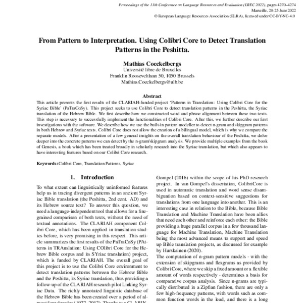 From Pattern to Interpretation. Using Colibri Core to Detect Translation Patterns in the ...