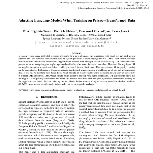 Adapting Language Models When Training on Privacy-Transformed Data - ACL Anthology