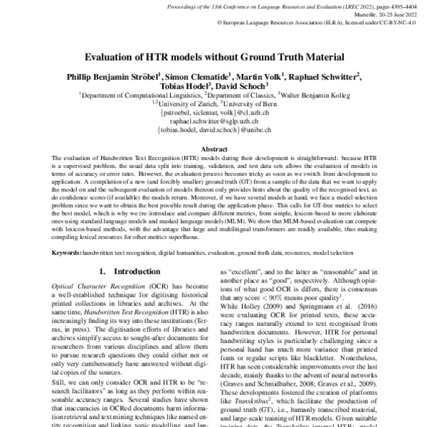 Evaluation of HTR models without Ground Truth Material - ACL Anthology