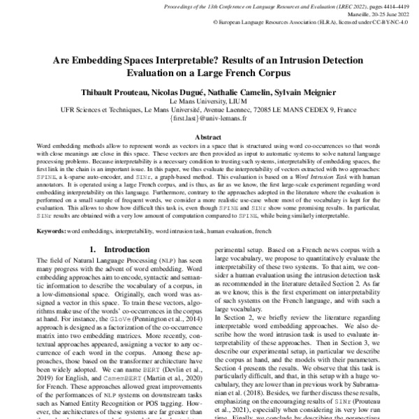 Are Embedding Spaces Interpretable? Results of an Intrusion Detection Evaluation on a Large ...